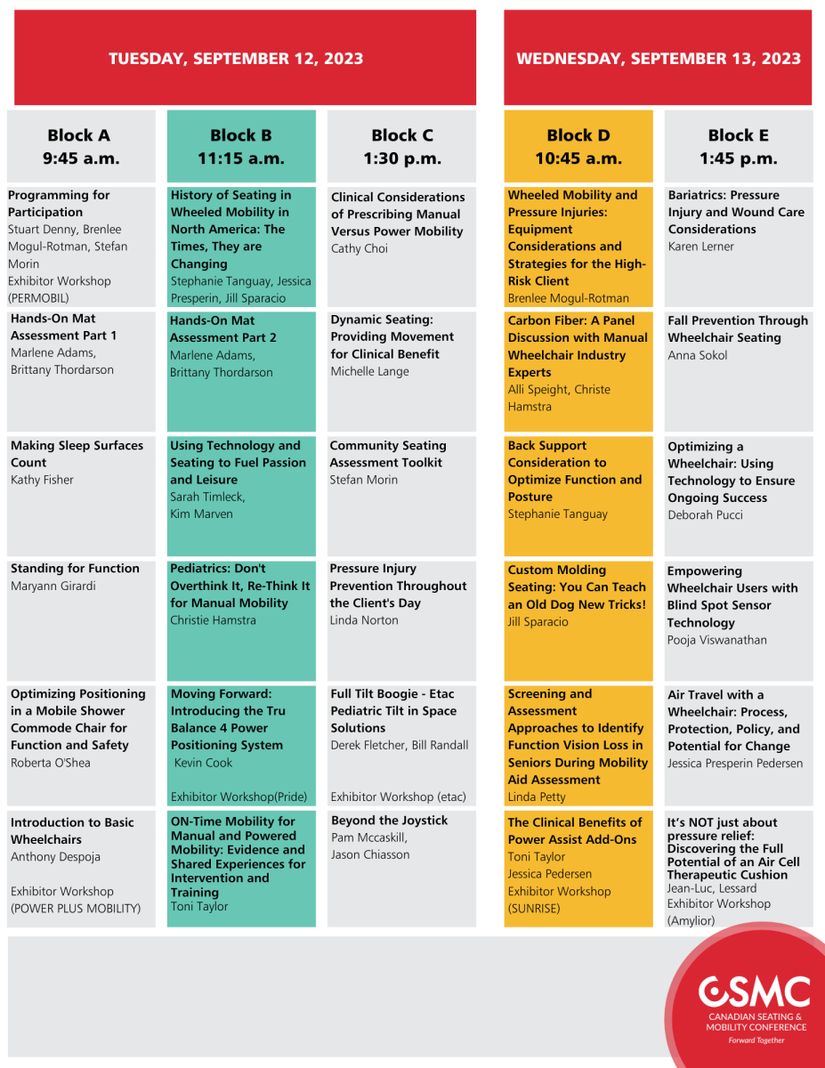 CSMC Schedule & Agenda | Canadian Seating & Mobility Conference