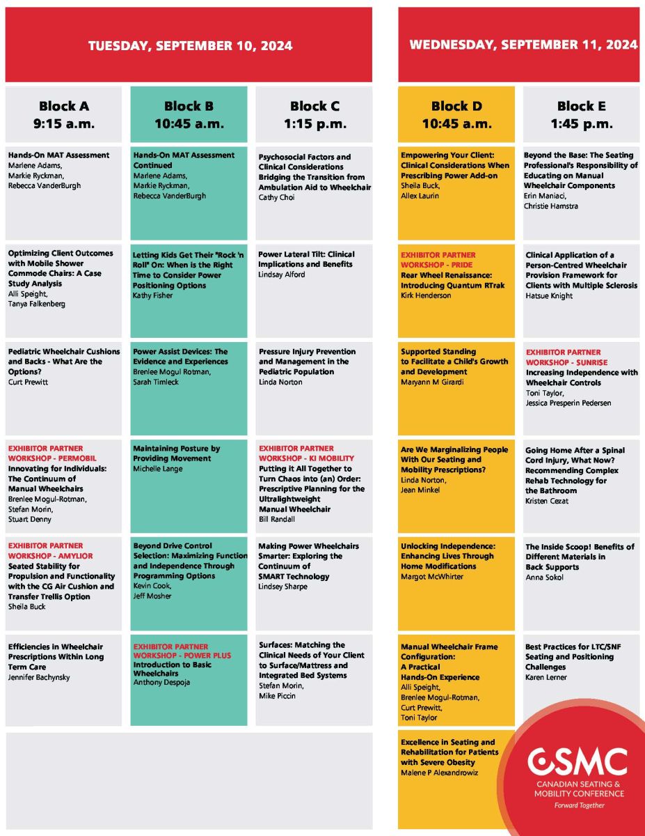 CSMC Schedule & Agenda | Canadian Seating & Mobility Conference